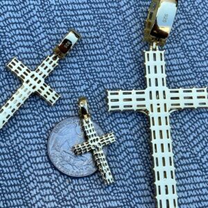 HarlemBling Real 925 Sterling Silver - 14k Gold Finish - Iced Baguette Cross W. Jesus Pendant - 3 Sizes Great For Any Necklace 1-2.5" (Medium 1.5")