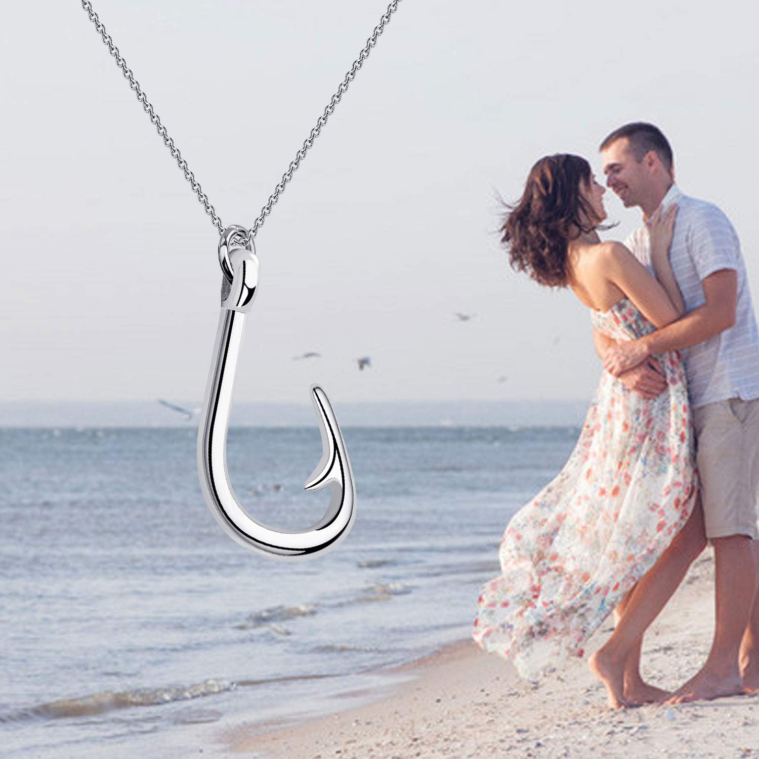 CENWA Fish Hook Necklace Fishing Hook Pendant Jewelry Fishing Gift Necklace Fish Hook Gift For Couple (Fish Hook N)