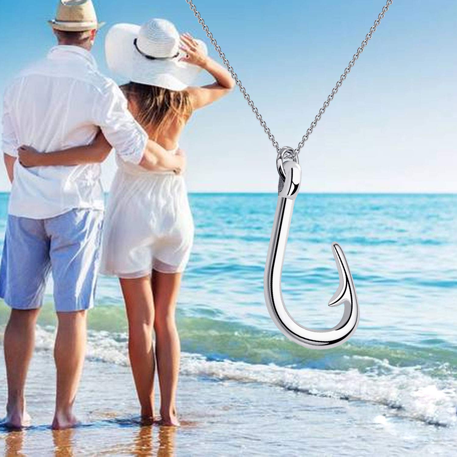 CENWA Fish Hook Necklace Fishing Hook Pendant Jewelry Fishing Gift Necklace Fish Hook Gift For Couple (Fish Hook N)