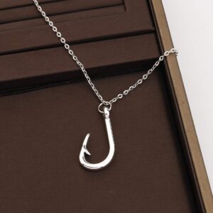 CENWA Fish Hook Necklace Fishing Hook Pendant Jewelry Fishing Gift Necklace Fish Hook Gift For Couple (Fish Hook N)