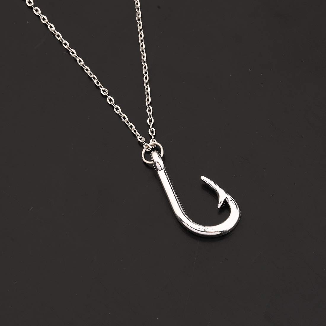 CENWA Fish Hook Necklace Fishing Hook Pendant Jewelry Fishing Gift Necklace Fish Hook Gift For Couple (Fish Hook N)