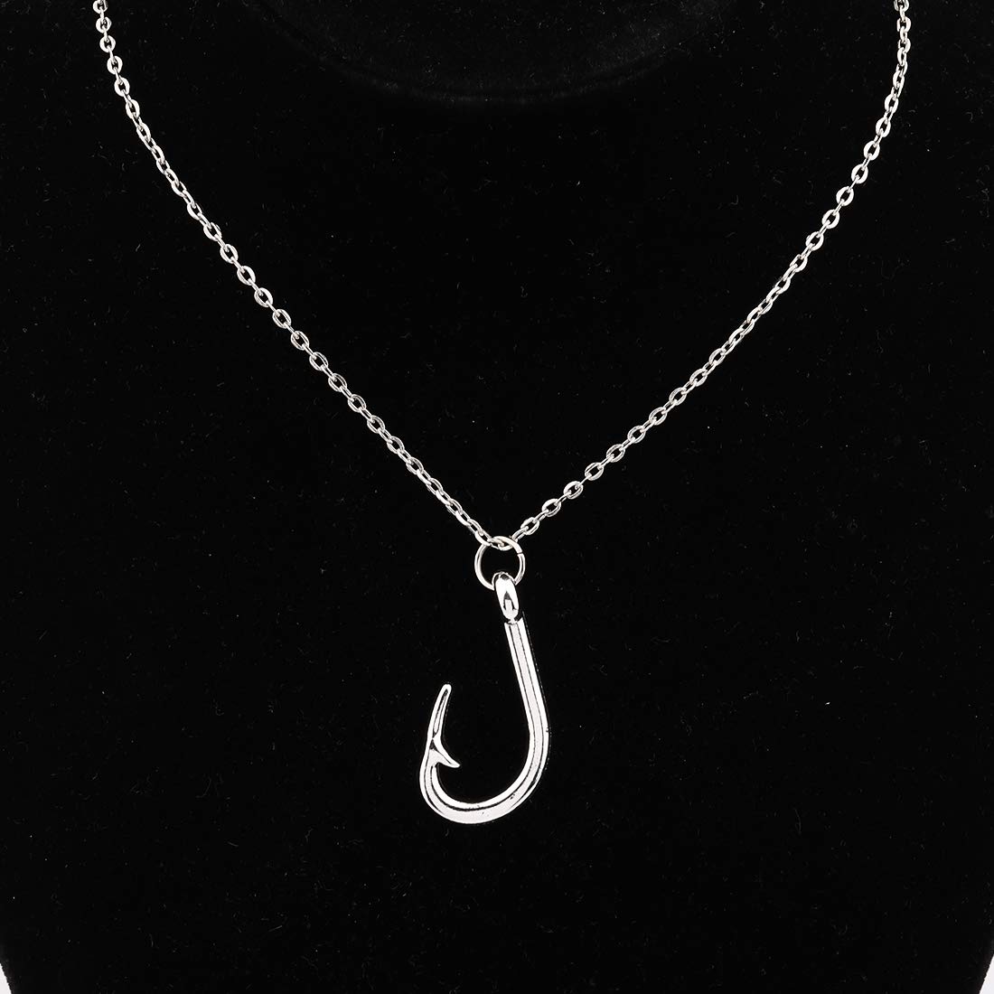 CENWA Fish Hook Necklace Fishing Hook Pendant Jewelry Fishing Gift Necklace Fish Hook Gift For Couple (Fish Hook N)