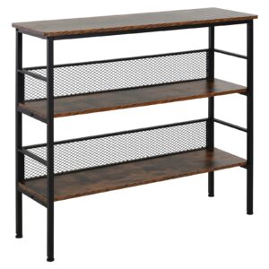 homcom 3-tier console table industrial style storage metal wooden shelf with a robust multi-functional design & adjustable feet, black