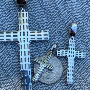 HarlemBling Real 925 Sterling Silver - Iced Baguette Cross W. Jesus Pendant - 3 Sizes Great For Any Necklace 1-2.5" (Medium 1.5")