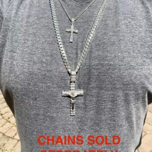 HarlemBling Real 925 Sterling Silver - Iced Baguette Cross W. Jesus Pendant - 3 Sizes Great For Any Necklace 1-2.5" (Medium 1.5")