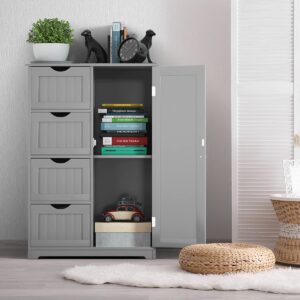 Giantex Bathroom Storage Cabinet with Drawers - 4 Drawer Storage Organizer w/Cupboard, Adjustable Shelf, Anti-Toppling Device, Entryway Storage Unit Console Table, Bathroom Floor Cabinet (Gray)