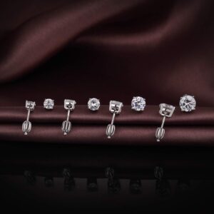 Earrings Stud for Women Cubic Zirconia Studs Surgical Steel Earrings Men Diamond Studs Sterling Silver Stud Earrings Fake Diamond Earrings Silver Screw Back Earrings Studs 8mm Cubic Earrings