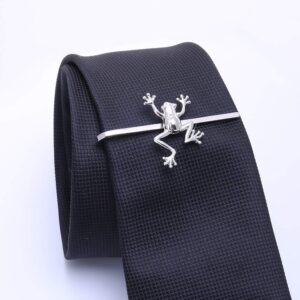 Silver 2 inch frog Tie Bar Clip for Men Animal Skinny Tie Clips for Necktie Daily Life with Gift Box