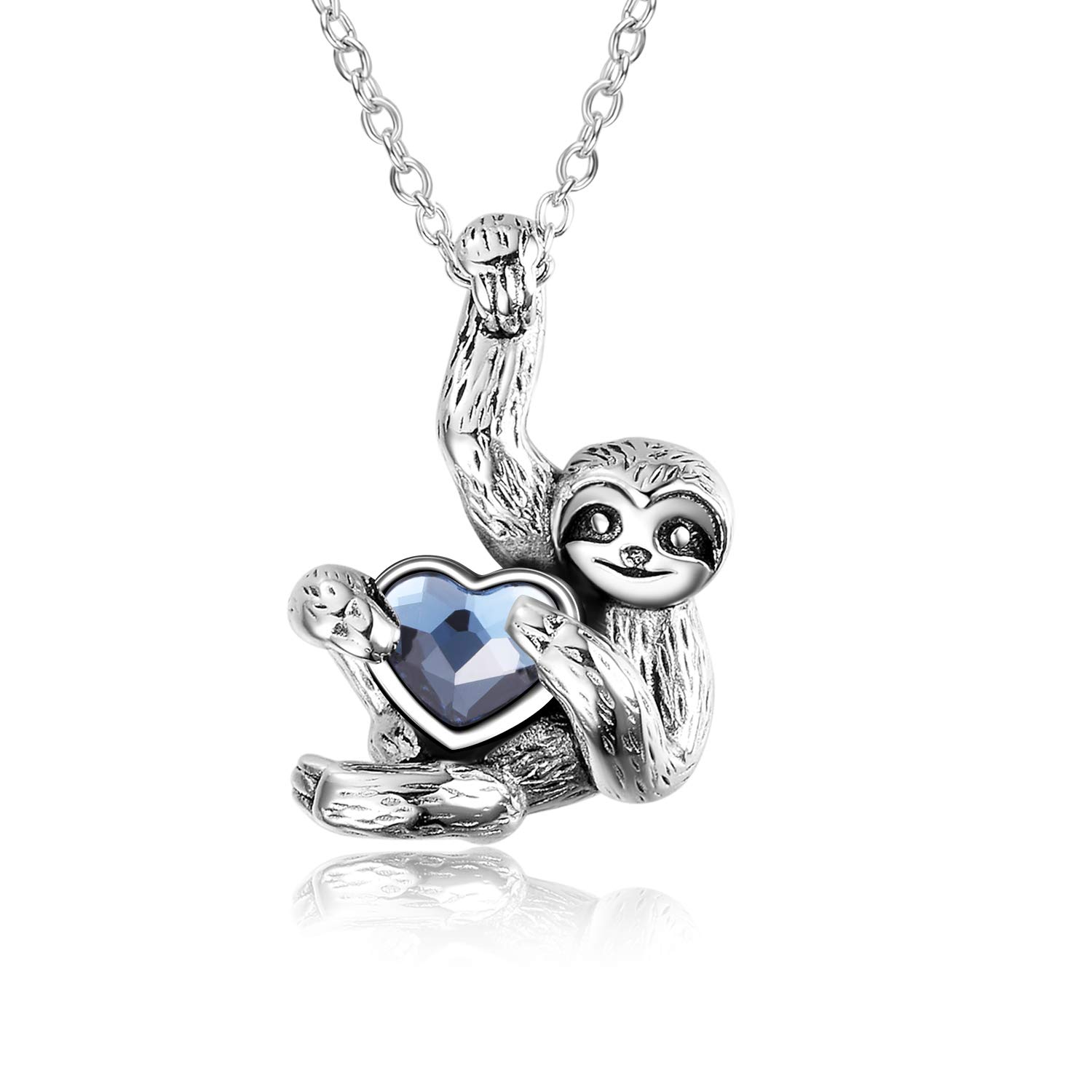 YFN Sloth Gifts Sterling Silver Sloth Necklace Heart Crystal Sloth Jewelry for Women Men Christmas Gifts