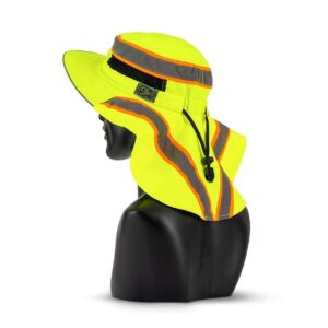 Hi-Visibility Reflective Safety Polyester UPF 50+ Sun Hat, Wide Brim with Neck Flap, Breathable, Boonie Hat Bucket Cap Yellow