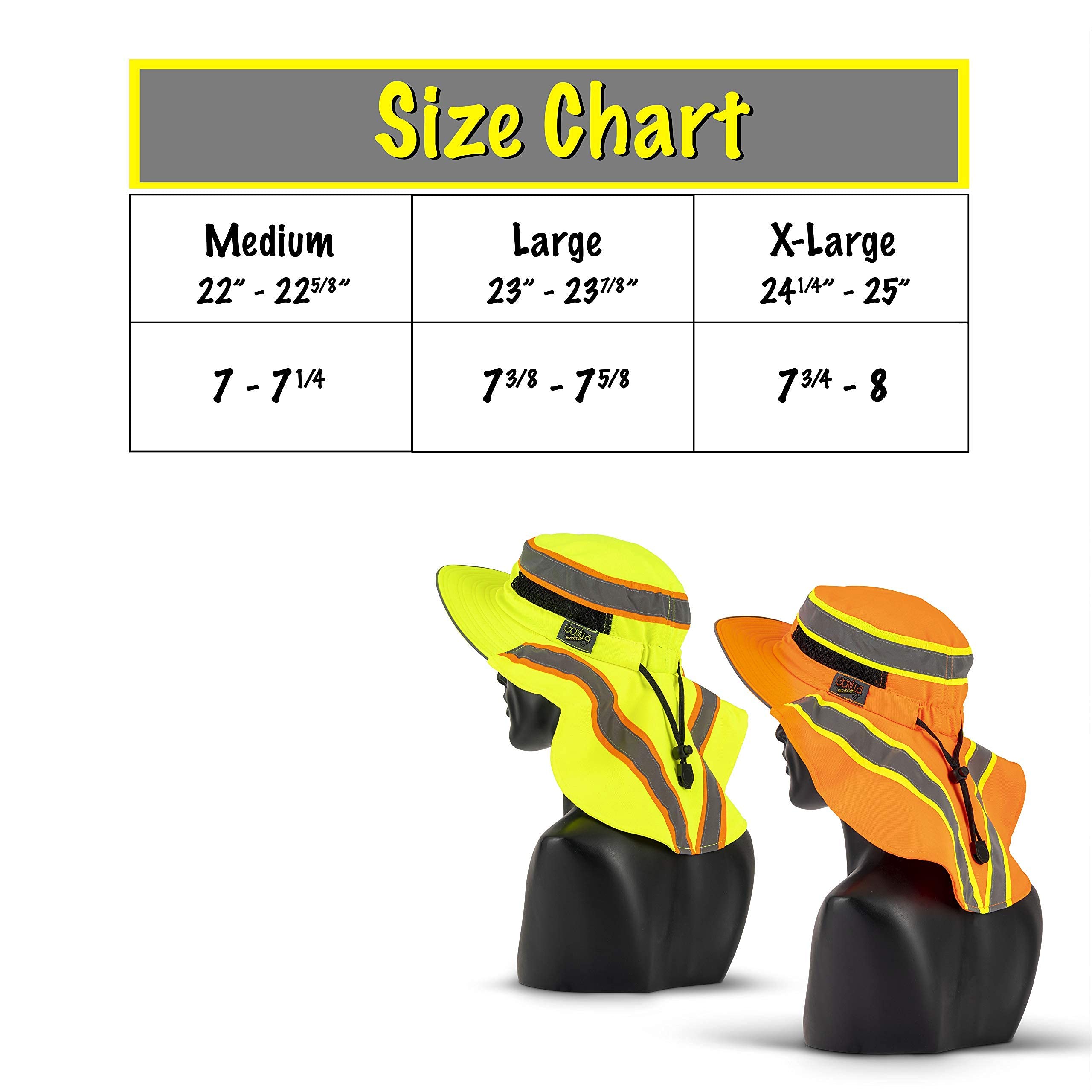 Hi-Visibility Reflective Safety Polyester UPF 50+ Sun Hat, Wide Brim with Neck Flap, Breathable, Boonie Hat Bucket Cap Yellow