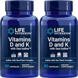 life extension vitamins d and k with sea-iodine, 90 caps (pack of 2)