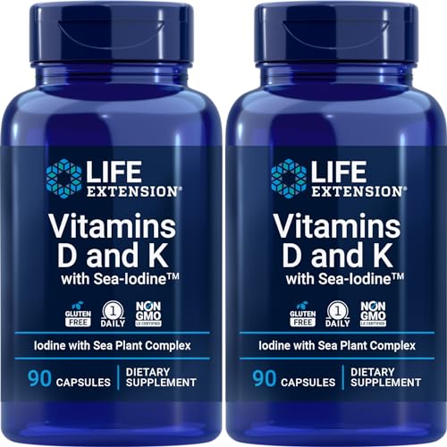 Life Extension Vitamins D and K with Sea-Iodine, 90 Caps (Pack of 2)