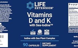 Life Extension Vitamins D and K with Sea-Iodine, 90 Caps (Pack of 2)