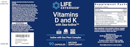 Life Extension Vitamins D and K with Sea-Iodine, 90 Caps (Pack of 2)