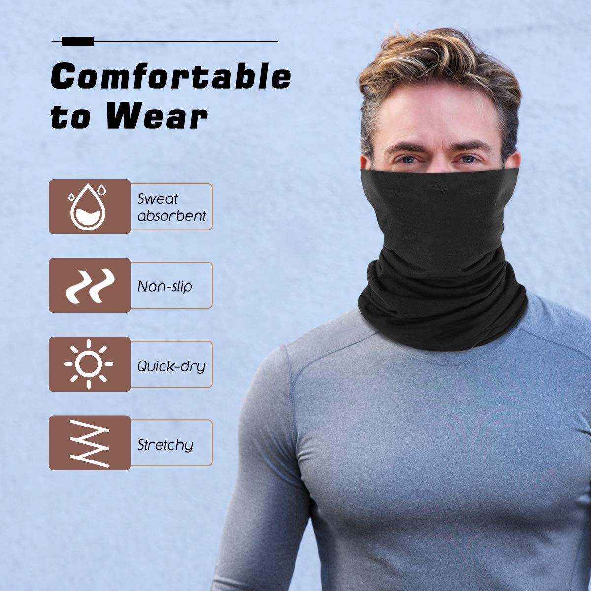 MoKo Neck Gaiter Face Mask Women Men 4 Pack, Bandana Headband Scarf Neck Gaiter, UV/Dust Protection Reusable Washable Stretchy Breathable Balaclava for Outdoor Cycling Motorbike