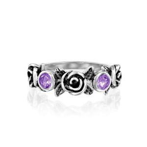 paz creations ring for women - 925 sterling silver vintage rings for woman - handcrafted rose flower design with gemstones - jewelry with one year warranty - amethyst size 8