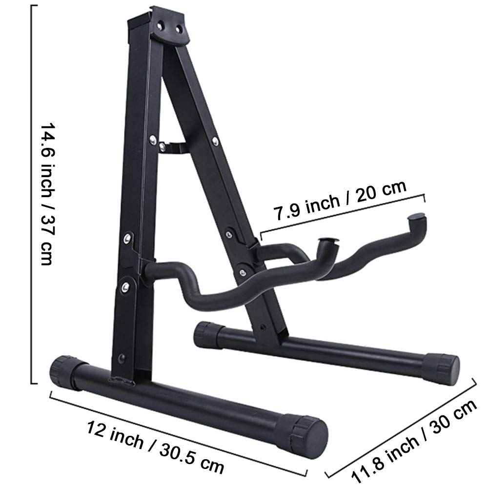 GLEAM Guitar Stand - Electric, Acoustic Guitars and Bass, Banjo Stand, A-Frame Metal Folding Guitar Stand with Non-Slip Rubber and Foam Arms Black