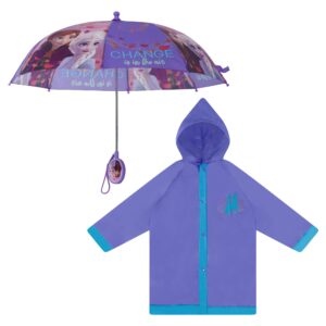 disney frozen elsa anna rain poncho and umbrella set, blue purple, 4-5t us