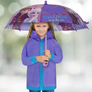 Disney Frozen Elsa Anna Rain Poncho and Umbrella Set, Blue Purple, 4-5T US