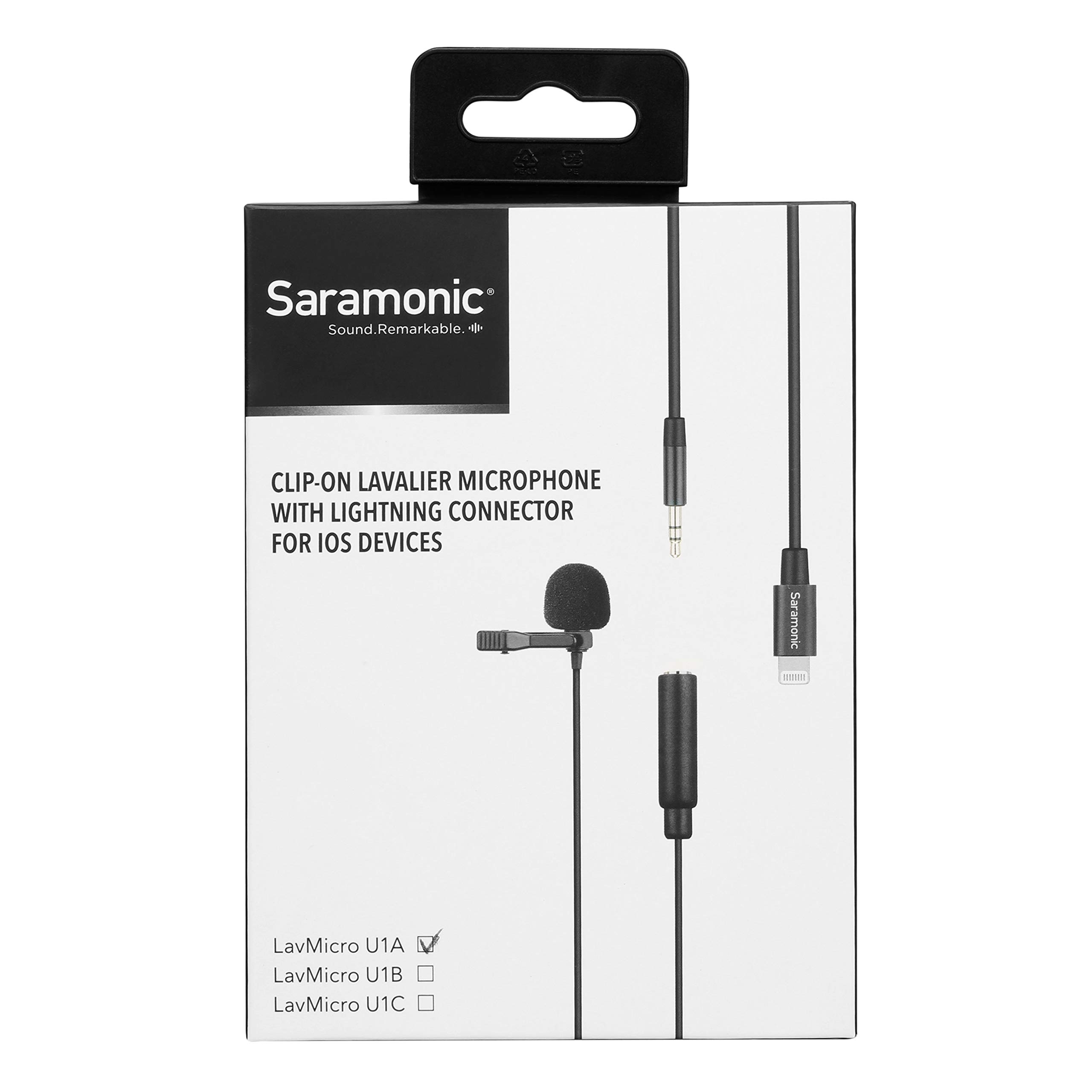 Saramonic Lavalier Microphone with Lightning for Apple iPhone, or iPad with a Built-in 6.6-Foot (2m) Cable (LavMicro U1A), Black