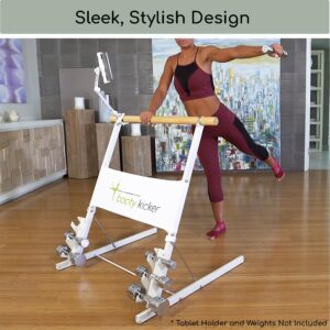 Booty Kicker – Home Fitness Exercise Barre, Folds Flat, Portable, Storable, Strong Angular Design for Pushing, Pulling, Balance & Ballet Exercises, Wood, Steel, Nickle, Perfect for Barre Workouts