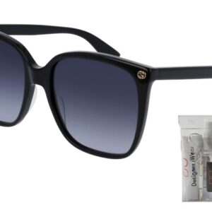 Gucci GG0022S 001 57M Black/Grey Gradient Square Sunglasses For Women+ BUNDLE With Designer iWear Eyewear Kit