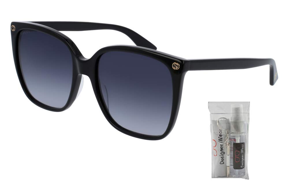 Gucci GG0022S 001 57M Black/Grey Gradient Square Sunglasses For Women+ BUNDLE With Designer iWear Eyewear Kit