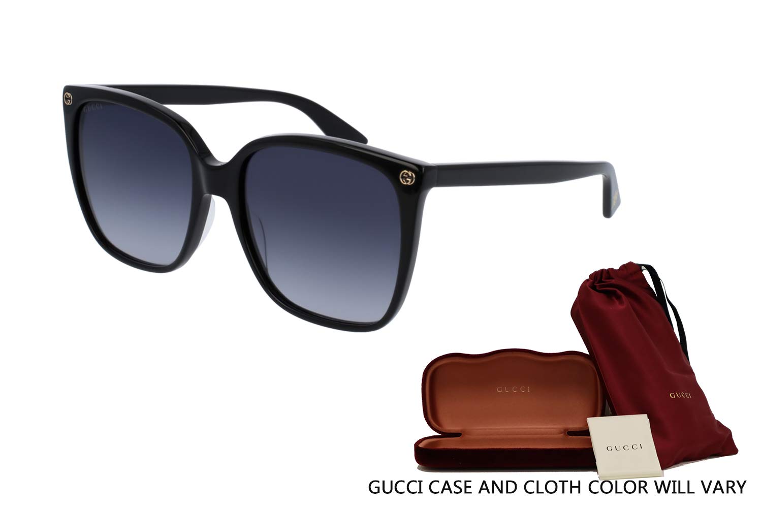 Gucci GG0022S 001 57M Black/Grey Gradient Square Sunglasses For Women+ BUNDLE With Designer iWear Eyewear Kit