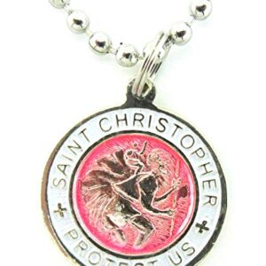 Baja Billy's St. Christopher Surf Medal Necklace Pendant, Protector of Travel fu-wh Fuchsia-White Small