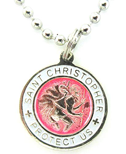 Baja Billy's St. Christopher Surf Medal Necklace Pendant, Protector of Travel fu-wh Fuchsia-White Small