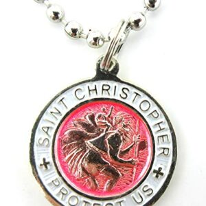 Baja Billy's St. Christopher Surf Medal Necklace Pendant, Protector of Travel fu-wh Fuchsia-White Small