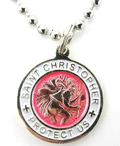 Baja Billy's St. Christopher Surf Medal Necklace Pendant, Protector of Travel fu-wh Fuchsia-White Small