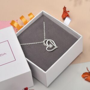 ELEGANZIA Heart Necklaces For Women Girlfriend Sterling Silver, Double Heart Jewelry For Women Love Heart Valentines Day Necklace