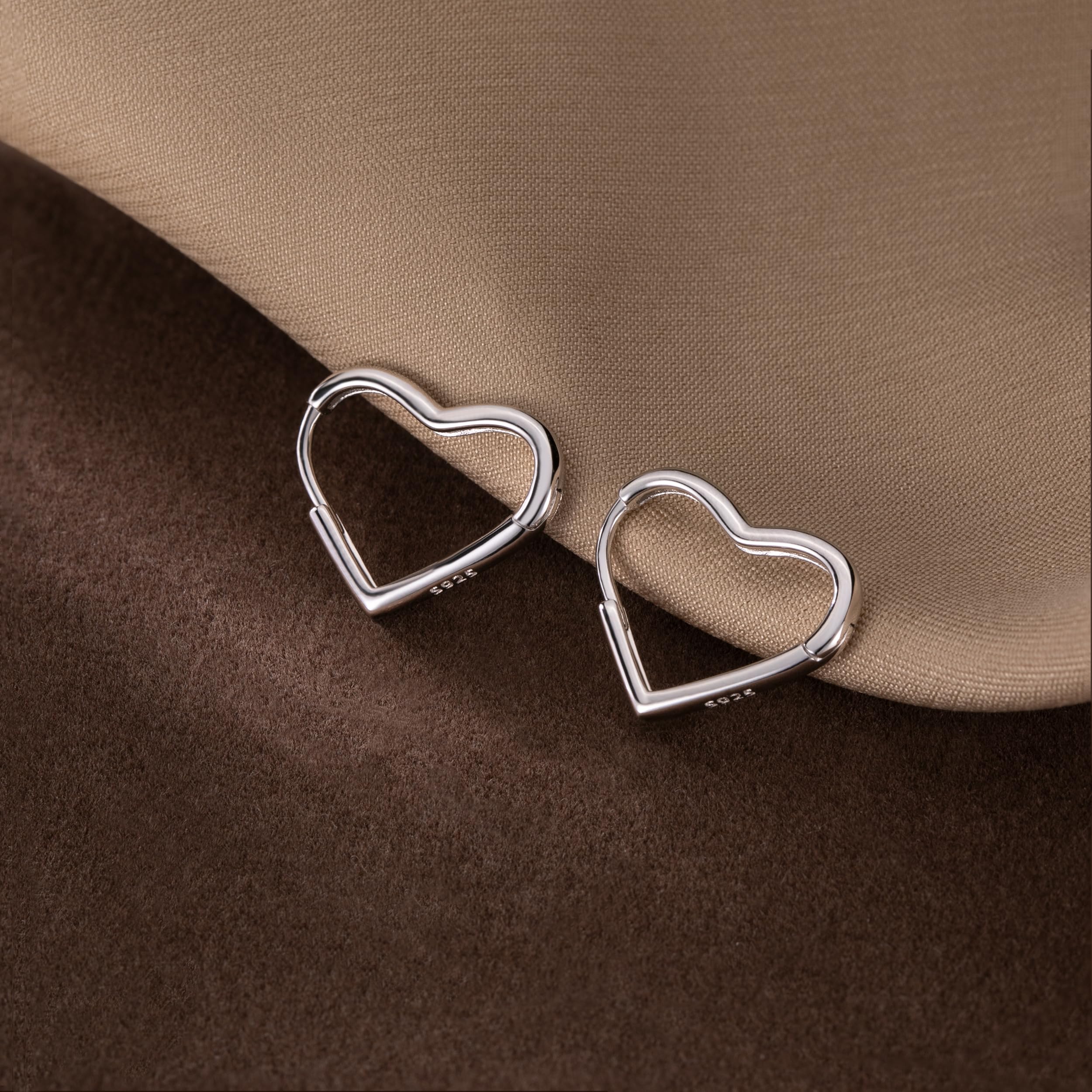 Reffeer 925 Sterling Silver Heart Earrings Hoop Minimalist Sleeper Huggie Earrings For Women Teens (A-Silver)