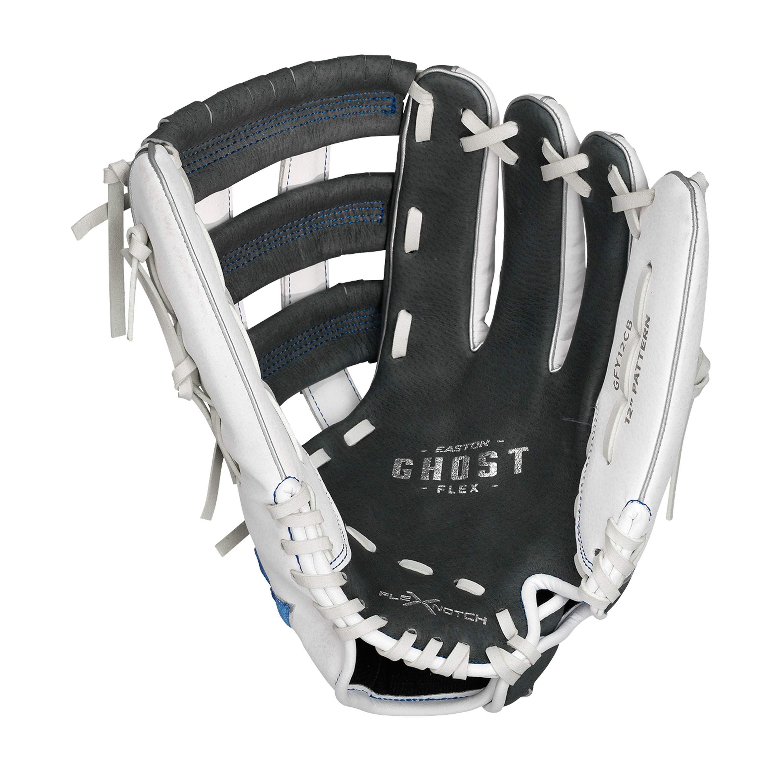 Easton | GHOST FLEX Youth Softball Glove | Left Hand Throw | 12" | Grey/White/Carolina Blue