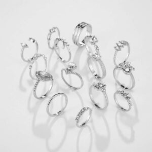 Aimimier 15 Pcs Bohemian Stackable Joint Knuckle Ring Set Crystal Heart Finger Ring Sparkling Rhinestone Midi Rings for Women