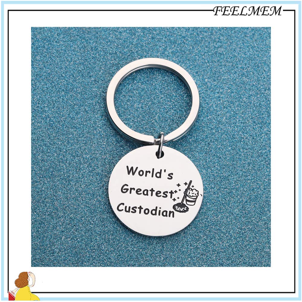 FEELMEM Custodian Jewelry Janitor Appreciation Gift World’s Greatest Custodian Keychain School Custodian Thank You Keyring Gift Custodian Retirement Gift (Custodian)