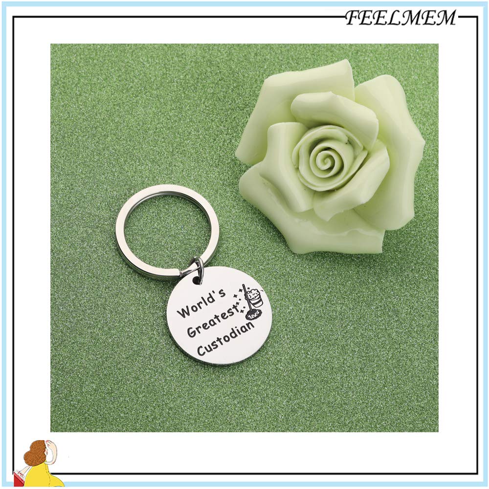 FEELMEM Custodian Jewelry Janitor Appreciation Gift World’s Greatest Custodian Keychain School Custodian Thank You Keyring Gift Custodian Retirement Gift (Custodian)