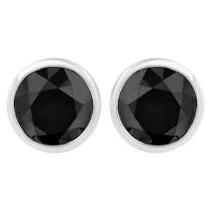 .925 sterling silver 1.00 cttw round brilliant-cut black diamond bezel-set stud earrings with screw backs (fancy color-enhanced, i2-i3 clarity)