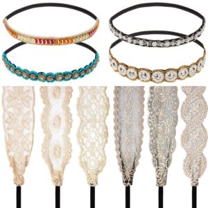 willbond 10 pieces rhinestone beaded headbands elastic elegant lace handmade headwraps wide hair bands vintage crystal jewelry hairbands for women hair accessories