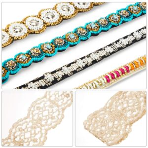 WILLBOND 10 Pieces Rhinestone Beaded Headbands Elastic Elegant Lace Handmade Headwraps Wide Hair Bands Vintage Crystal Jewelry Hairbands for Women Hair Accessories