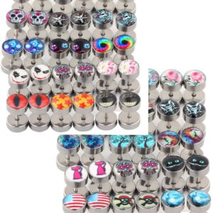 30PCS 8mm Stainless Steel SilverTapers Cheater Faux Fake Ear Plugs Gauges Stud Earrings Set By Random (mix style 15 pairs)