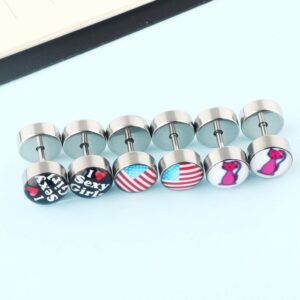 30PCS 8mm Stainless Steel SilverTapers Cheater Faux Fake Ear Plugs Gauges Stud Earrings Set By Random (mix style 15 pairs)