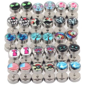 30PCS 8mm Stainless Steel SilverTapers Cheater Faux Fake Ear Plugs Gauges Stud Earrings Set By Random (mix style 15 pairs)