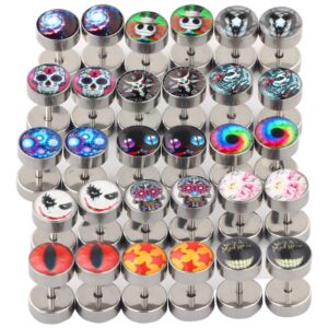 30PCS 8mm Stainless Steel SilverTapers Cheater Faux Fake Ear Plugs Gauges Stud Earrings Set By Random (mix style 15 pairs)