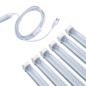 holdwill 6 pack led shop light fixture, 4ft 24w 6000k daylight white clear cover linkable beer cooler light, t8 led integrated tube lights with on/off plug cable for garage,work bench and workshop