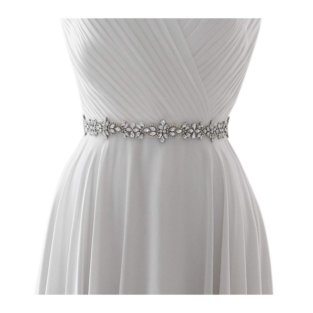 HONGMEI womens Rhinestone Bridal Wedding Elegant Sashes Belt Dress, White, One Size