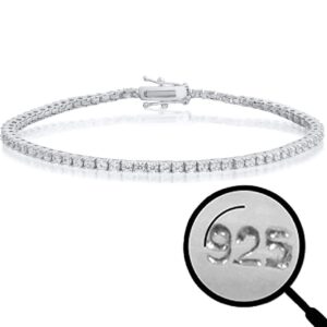 harlembling real solid 925 sterling silver 2mm cz tennis bracelet - 6-8.5" iced diamond one row bracelet - thin & great for classy everyday look (7.5)