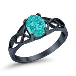 paraiba tourmaline cz black tone size-10 art deco ring 8mm oval cz split shank twisted trinity ring solitaire statement wedding engagement rings for women 925 sterling silver gifts for her